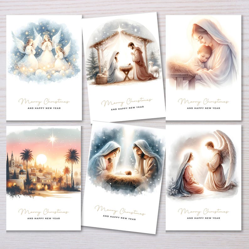 Nativity Scene Christmas Cards, Religious Holiday Greetings, Set of 6 ...