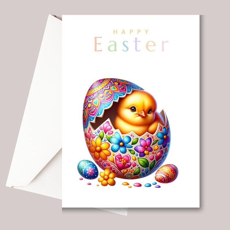Vibrant Easter Chick Card Set of 6, Easter Greeting Cards With Adorable ...