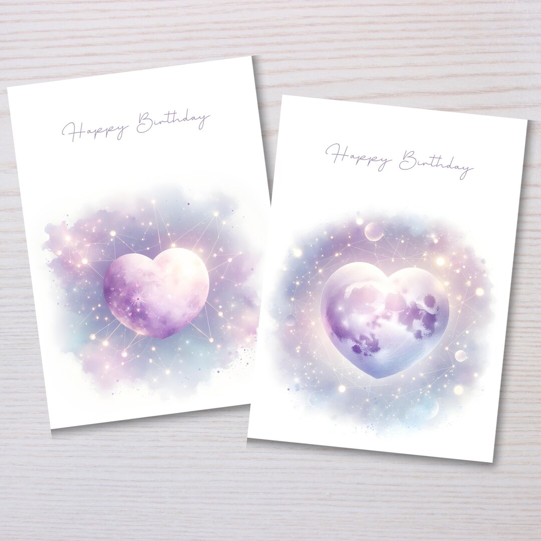 Heart Moon Birthday Card for Her, Romantic Happy Birthday Cards, Lunar ...