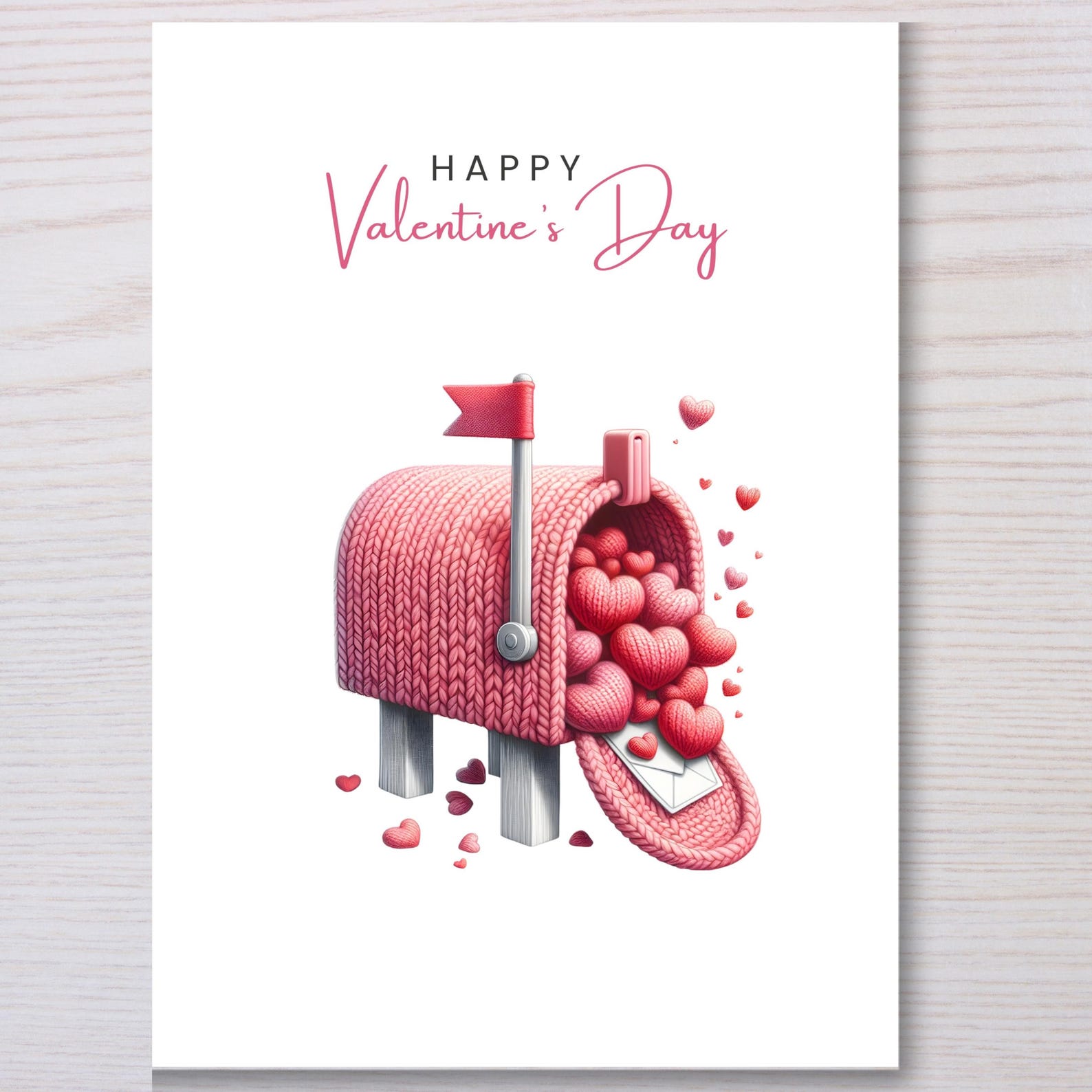 Valentines Day Card With Knitted Mailbox, Heart Romantic Greeting Card ...