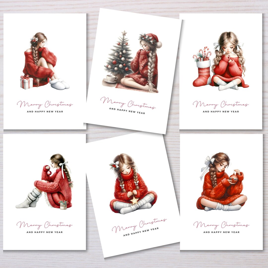 Cozy Christmas Girl Card Set of 6 – Warm Holiday Art Cards - Etsy