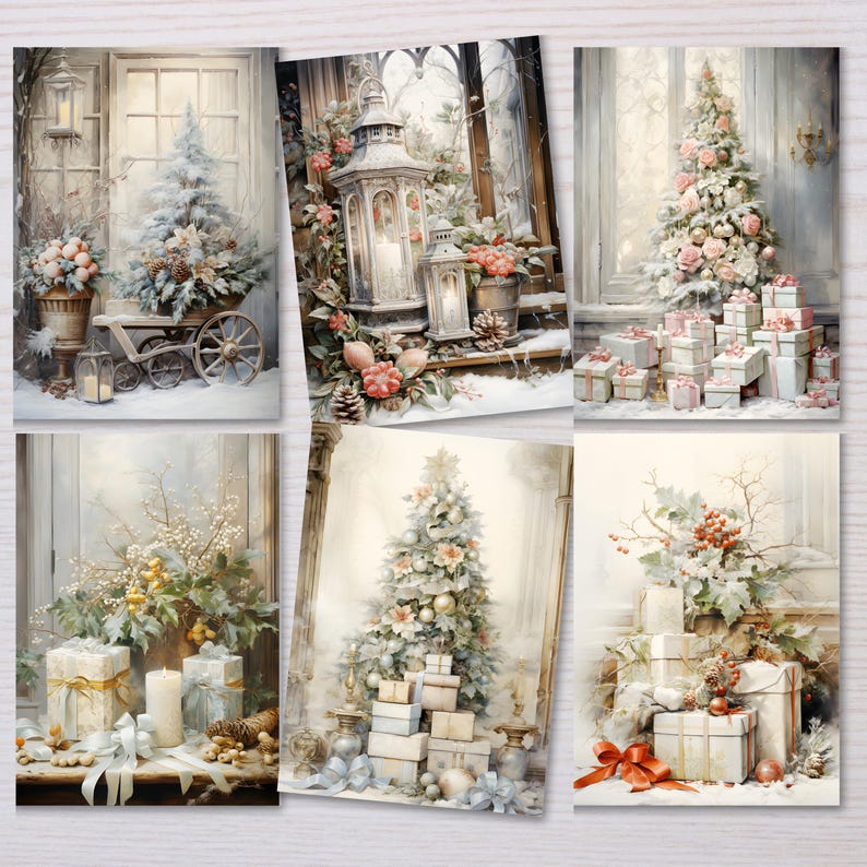 Set of 6 Classic Winter Christmas Cards, Elegant Holiday Greeting ...