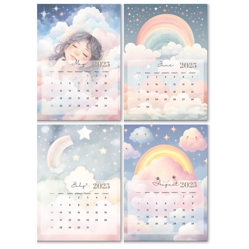 2025 Whimsical Pastel Rainbow Calendar, Adorable Pastel Desk Calenda ...