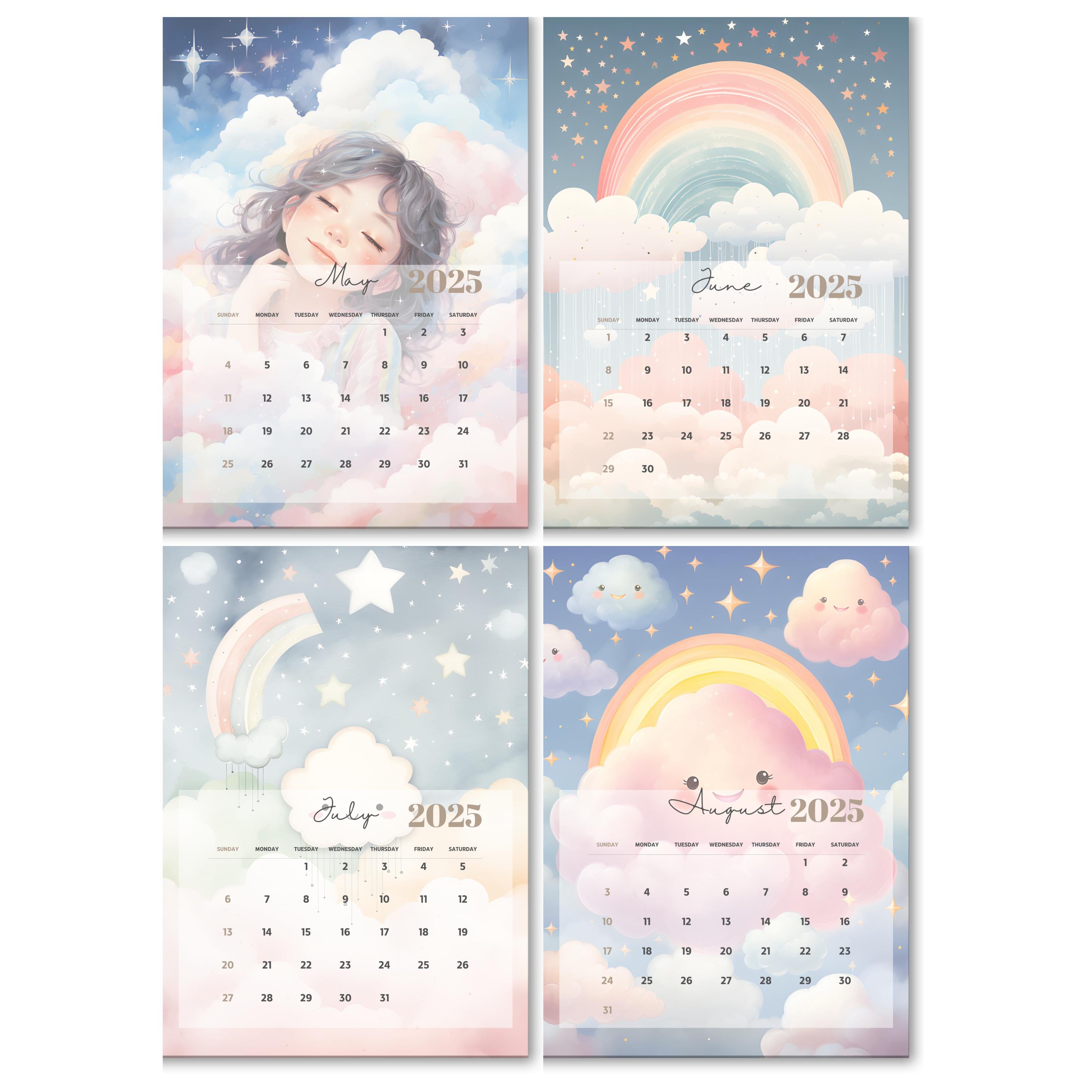 2025 Whimsical Pastel Rainbow Calendar, Adorable Pastel Desk Calenda ...