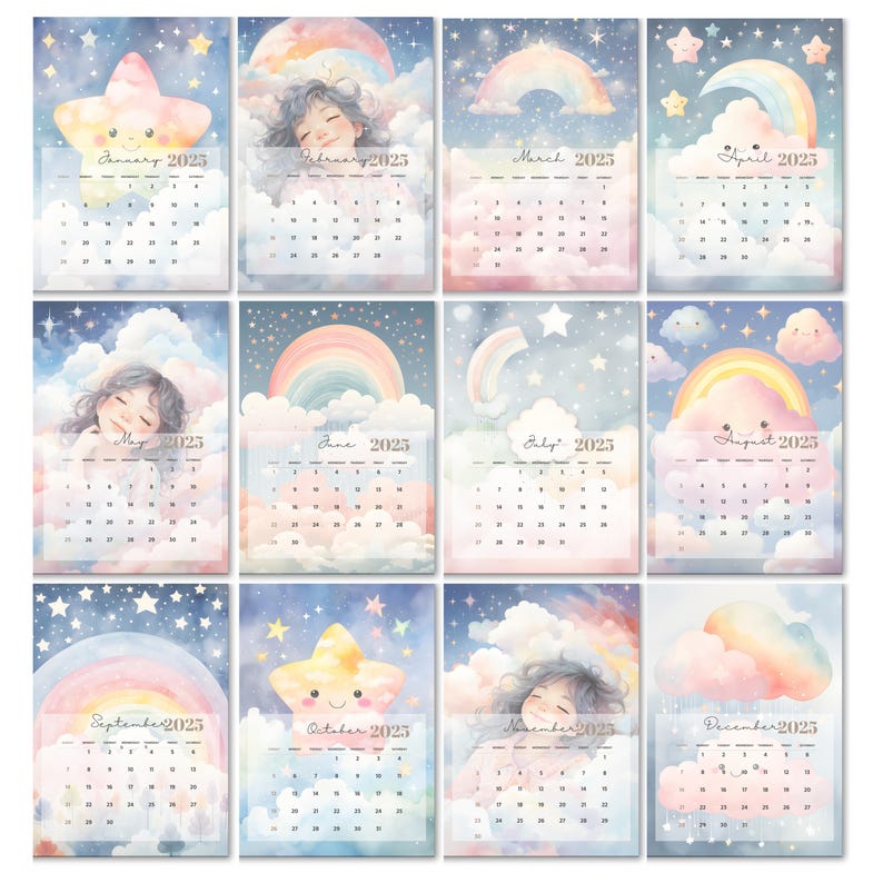 2025 Whimsical Pastel Rainbow Calendar, Adorable Pastel Desk Calenda ...