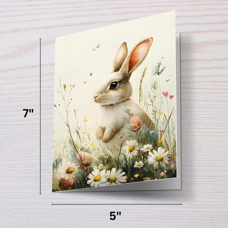 Easter Bunny Greeting Card Set, Spring Rabbit Illustration, Nature ...
