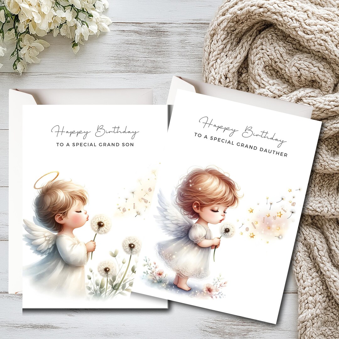 Personalized Angel Grandchild Birthday Card - Etsy