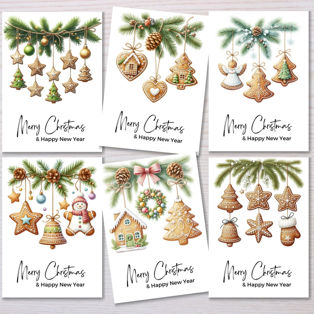 Gingerbread Christmas Cards, Holiday Greeting Cards Set of 6 - Etsy