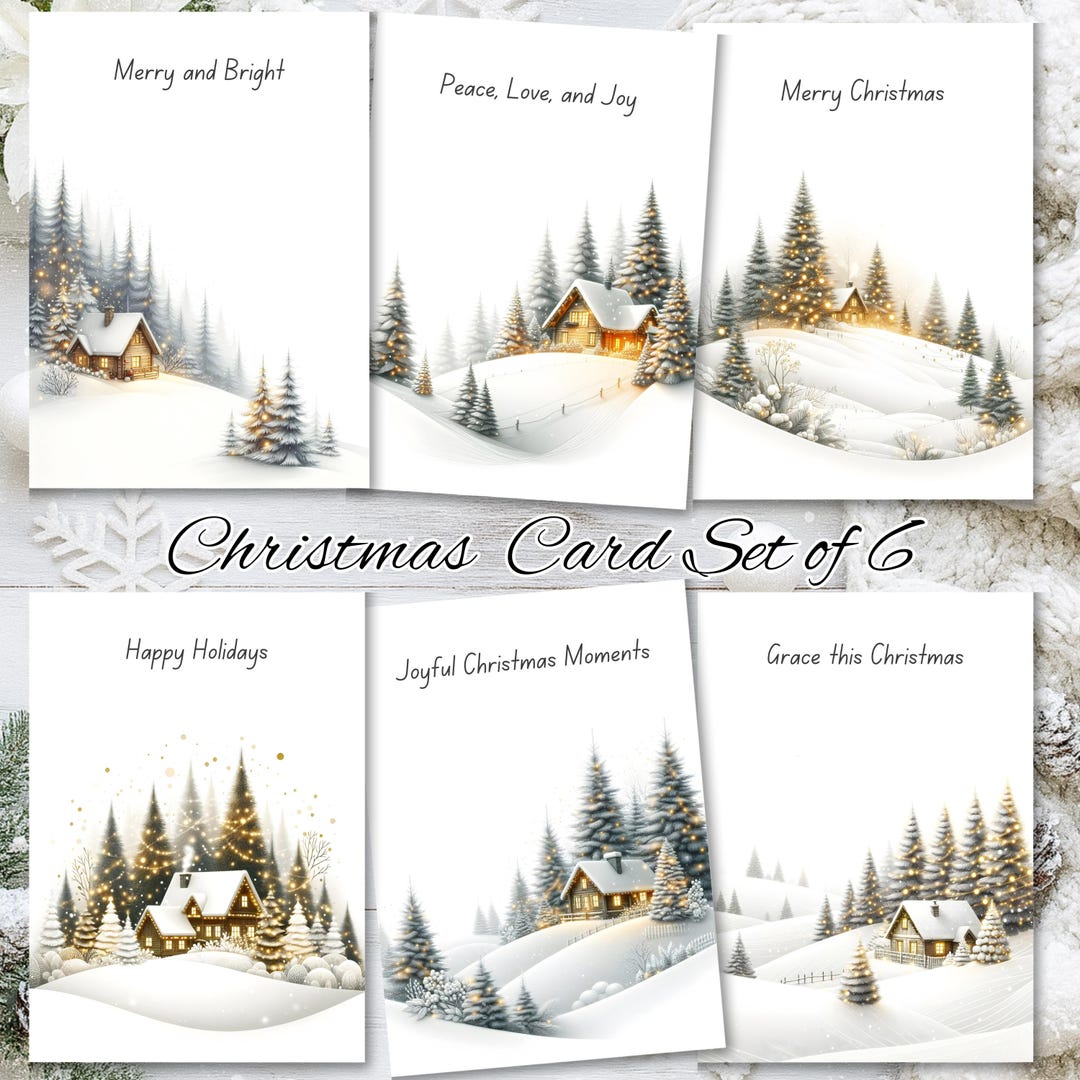 Winter Cabin Christmas Card Set, Snowy Holiday Cards - Etsy