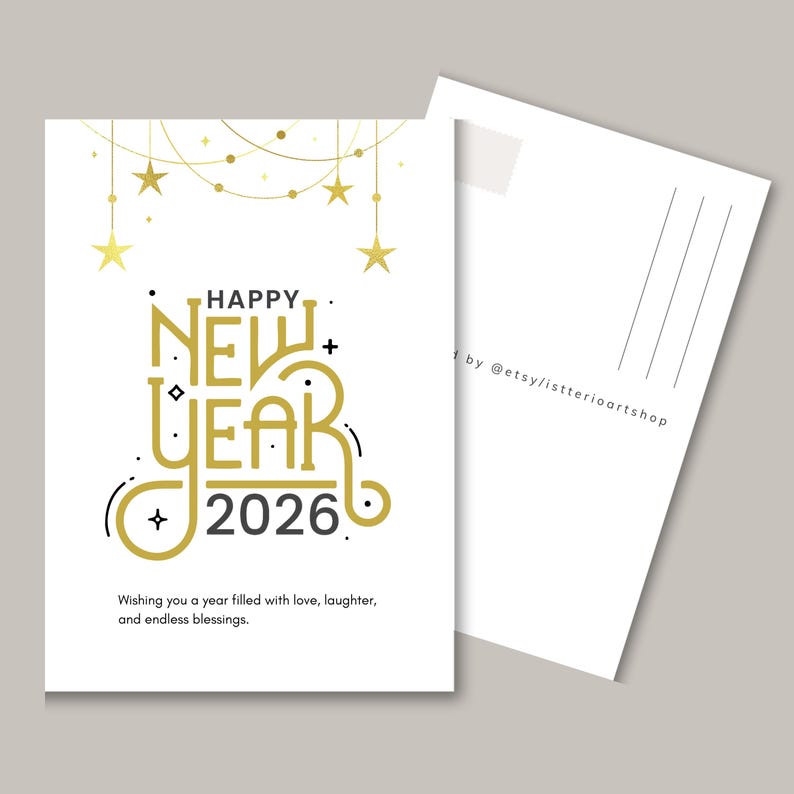 2026 Happy New Year Postcard Set | Modern Holiday Greeting Cards ...