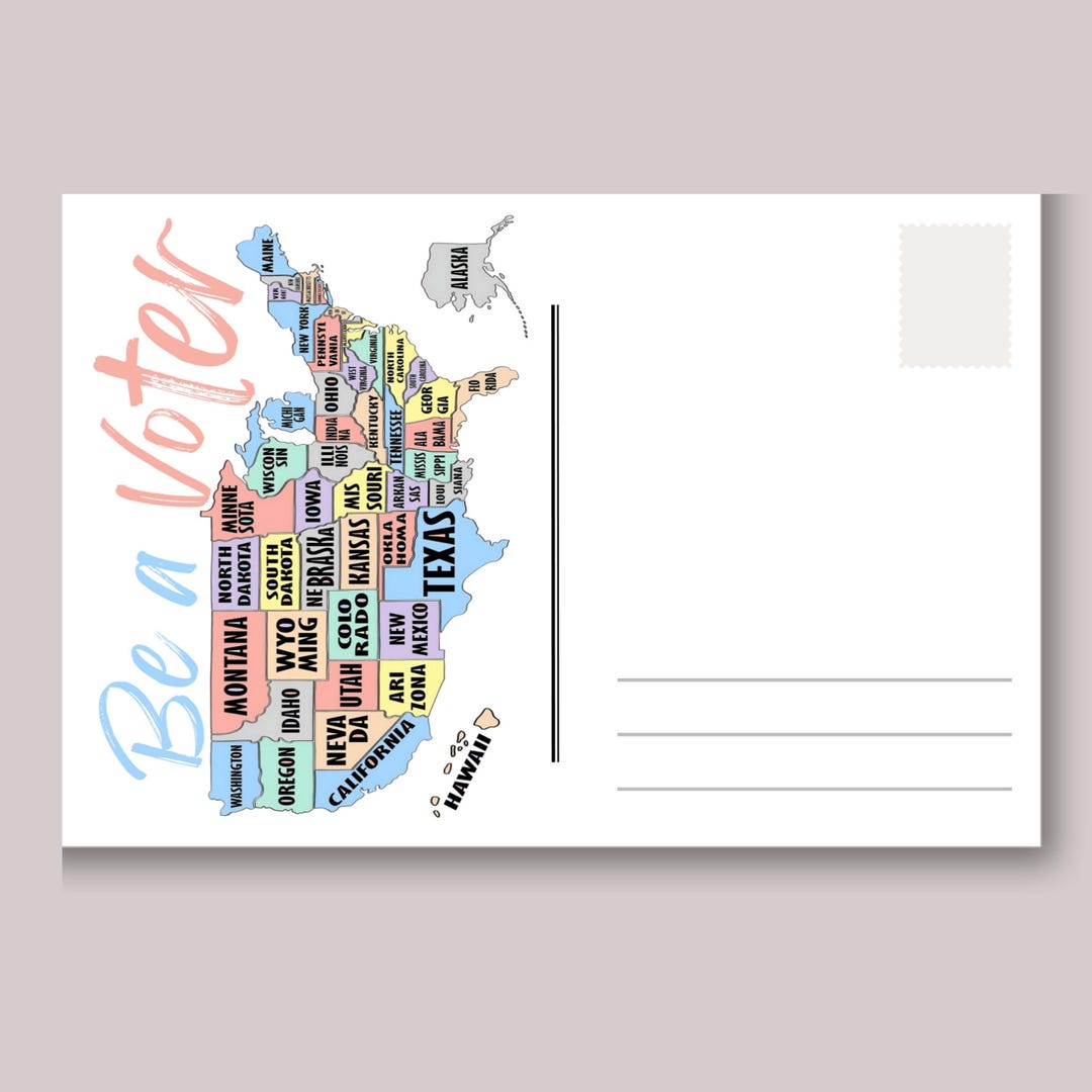 Be a Voter Postcard, USA States Map Design, Encourage Voting, Civic ...
