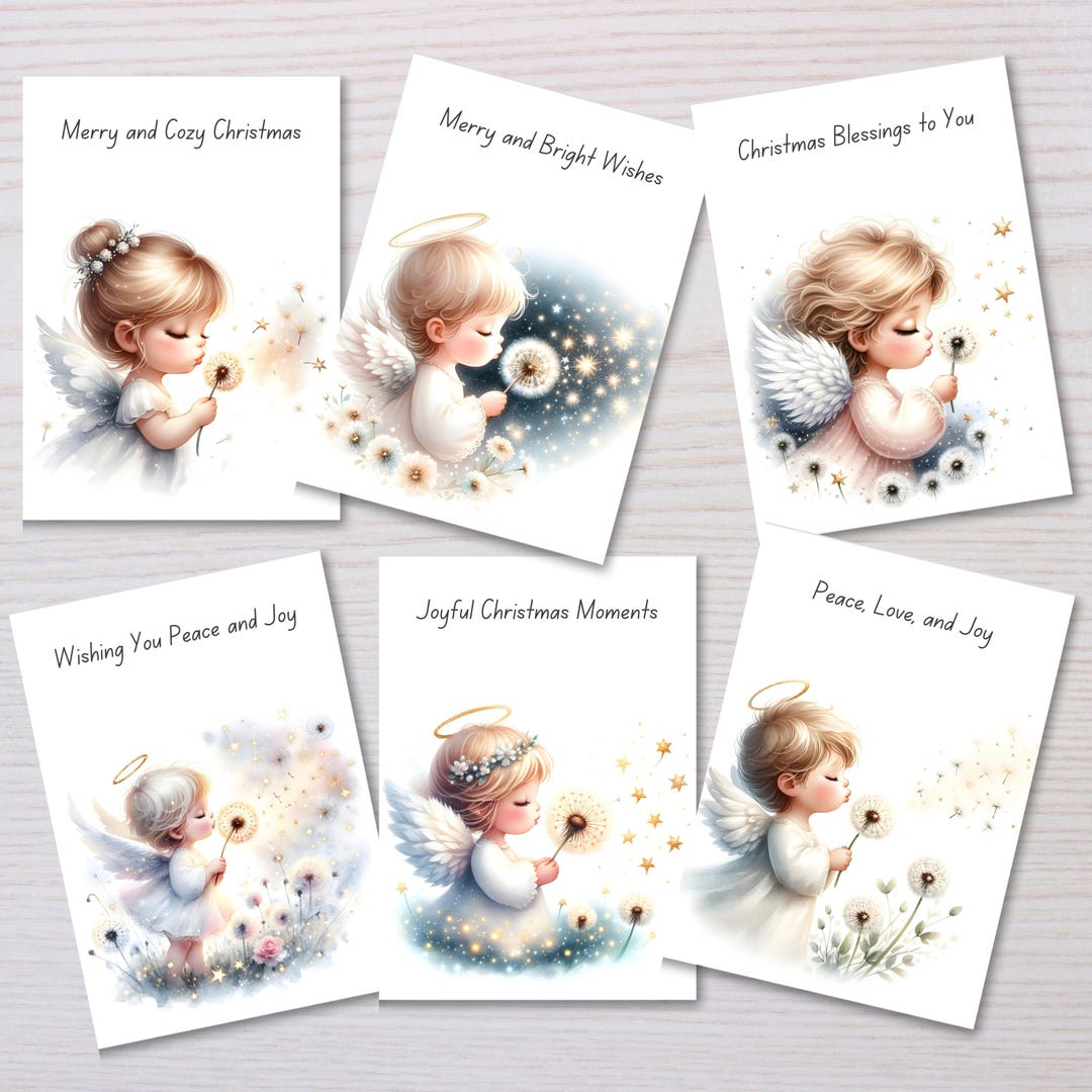Christmas Angel Greeting Cards Set of 6, Whimsical Angel Christmas ...