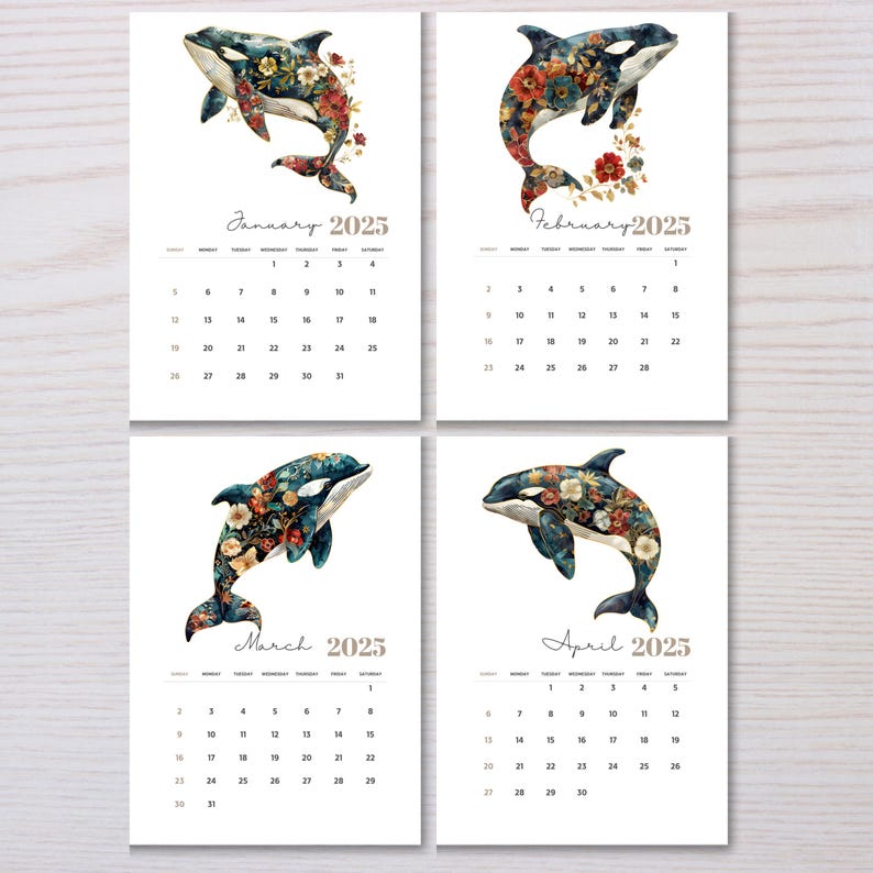 2025 Floral Whale Desk Calendar, Personalized Desk Calendar, Monthly ...