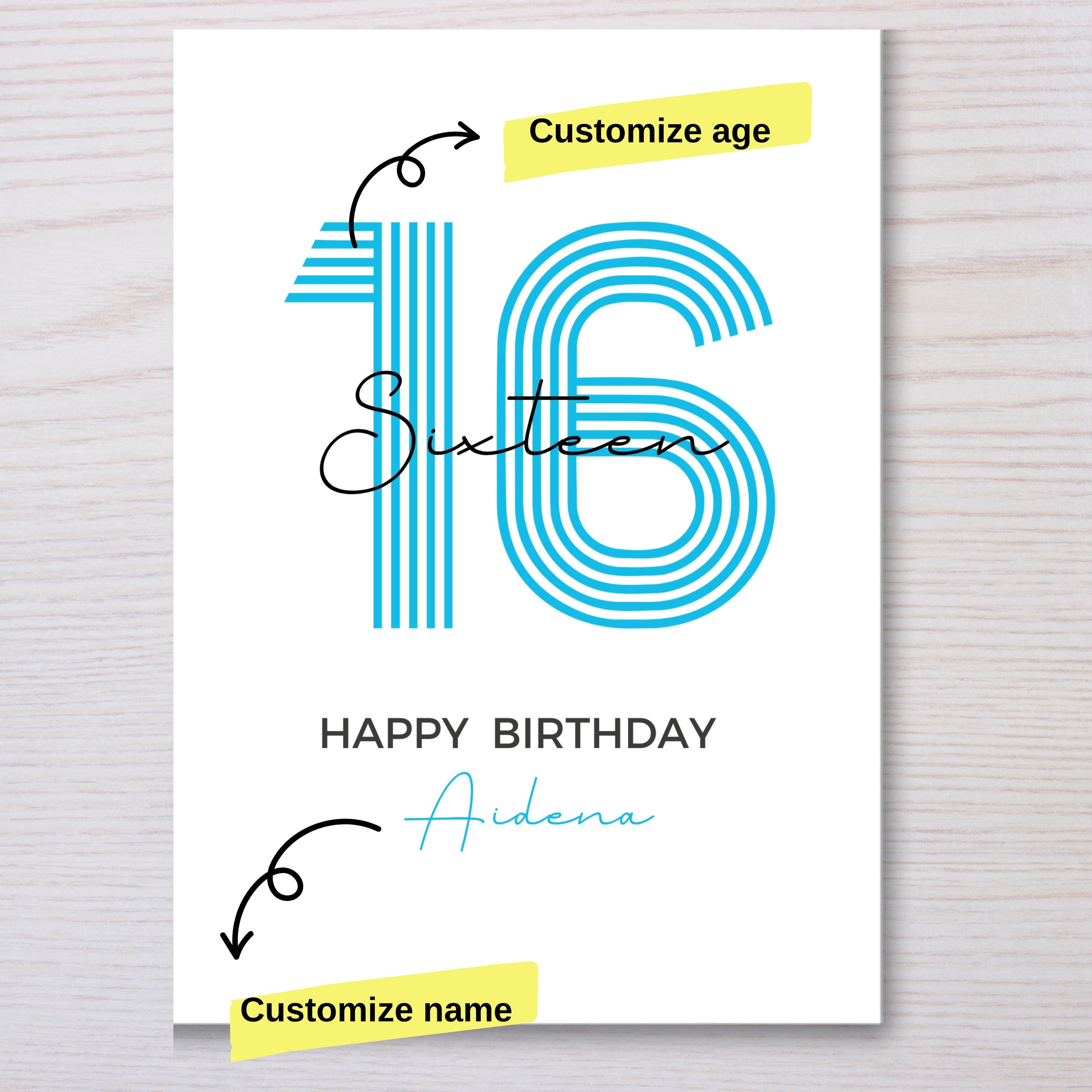 Personalized 16 Birthday Card for Him, Custom Happy 16th Birthday ...