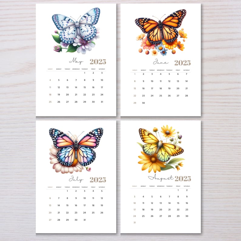 Butterfly Desk Calendar 2026, Floral Art, With Acrylic Stand - Etsy