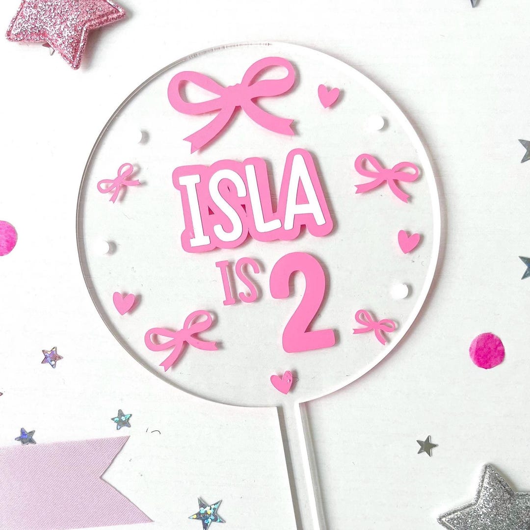 Personalised Pink Bow Cake Topper Pink Bow Theme Cake Decor Pink Bow ...