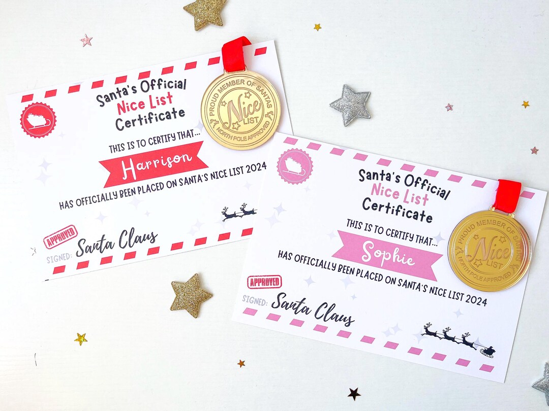 Personalised Santa Christmas Certificate, Santa Letter, Nice List Award ...