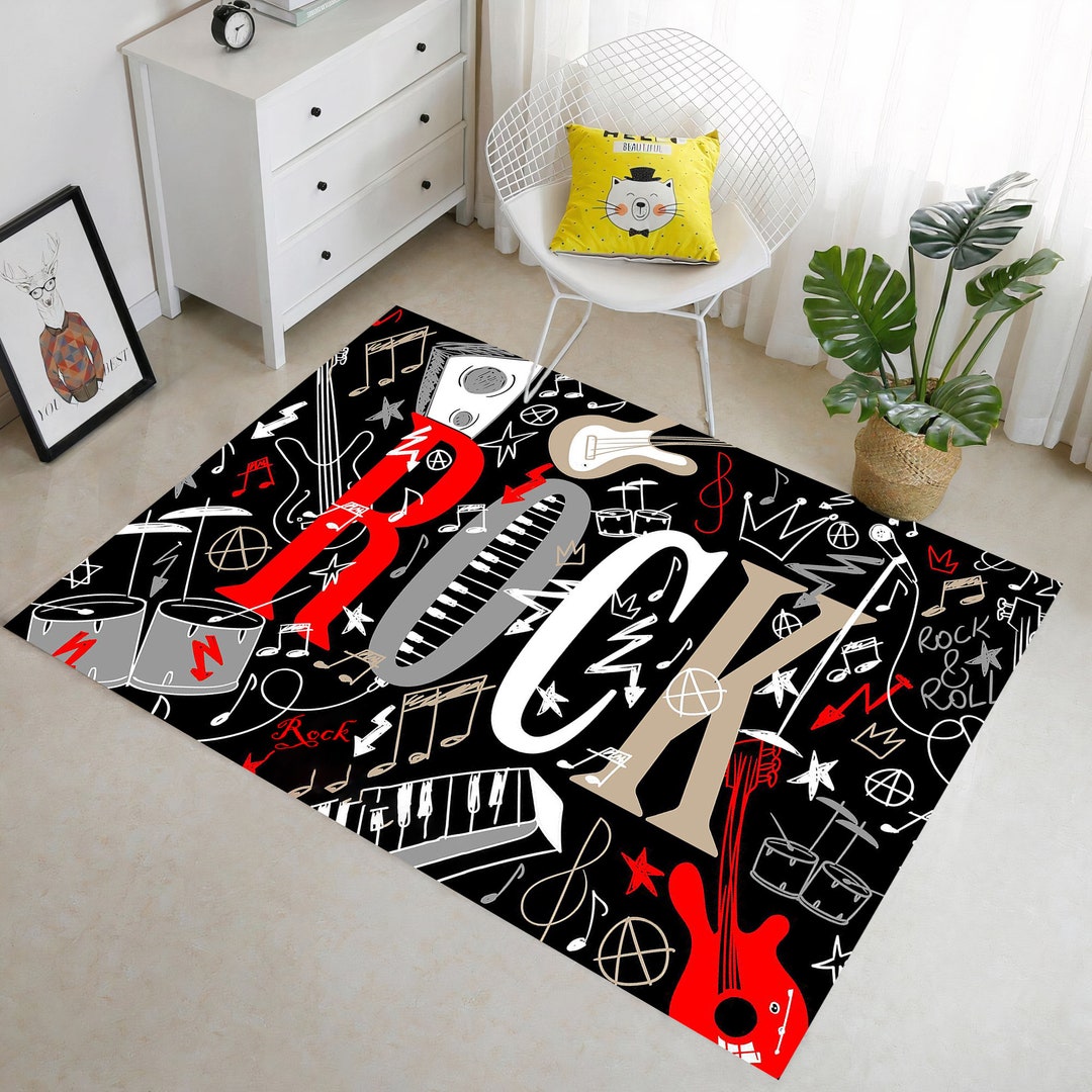 Rock Design,piano,drum,note Rug,guitar Design Rugs,note Pattern,music ...