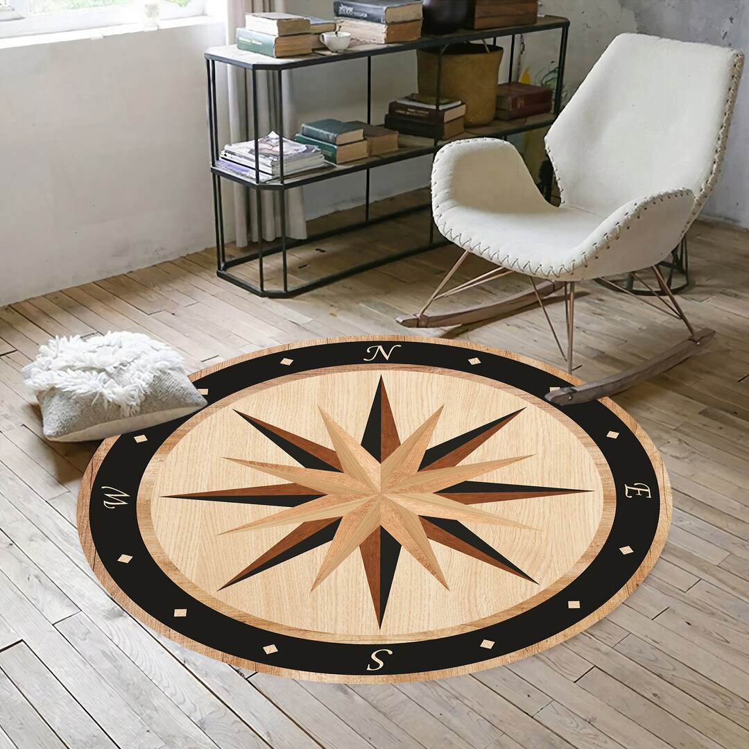 Compass Rug,compass Pattern,wood Decor,aesthetic Rug,living Room Rug ...