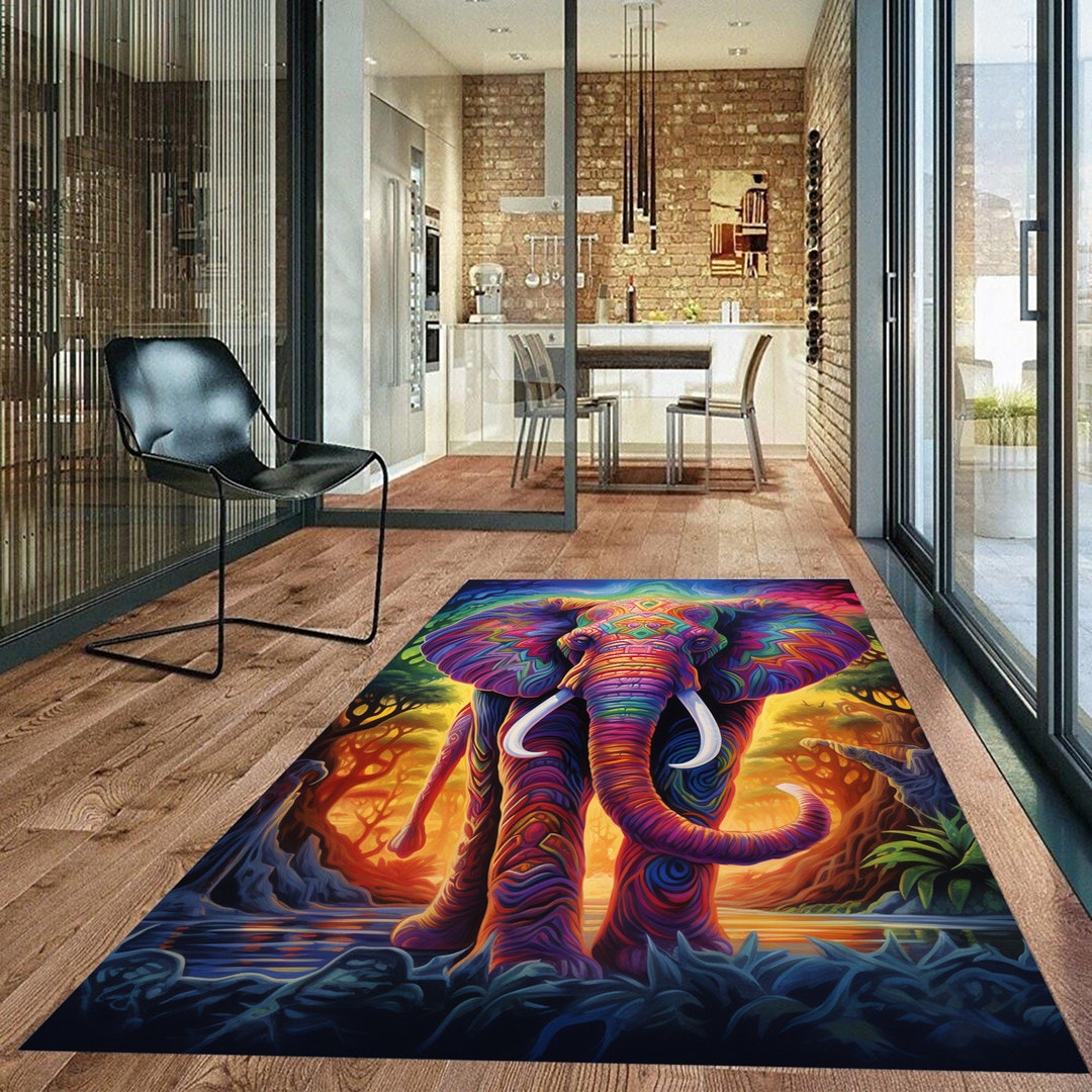 Elephant Rug,animal Rug,animal Art,elephant Design,neon Carpet,rug ...