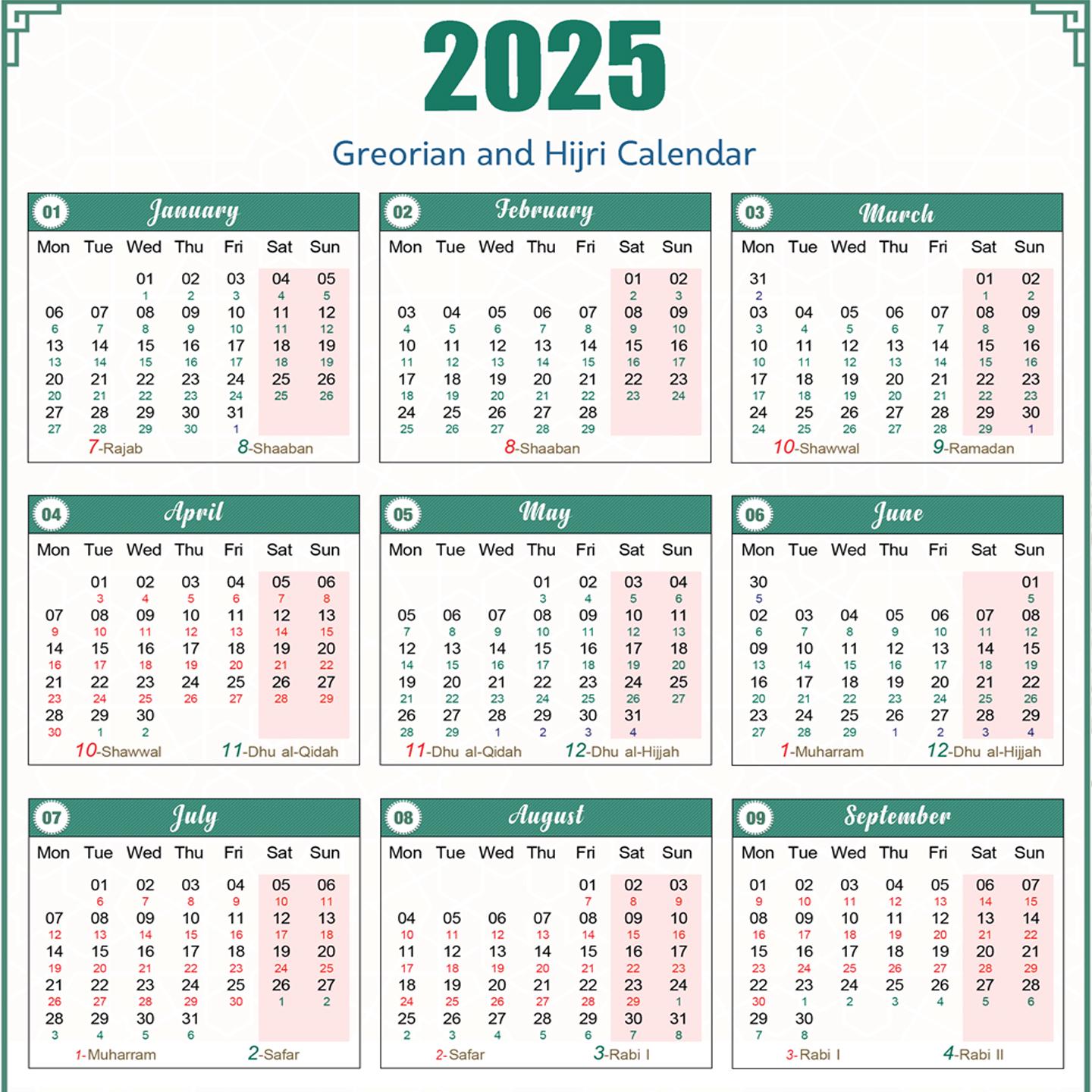 Calendrier grégorien et hijri 2025 - Etsy France