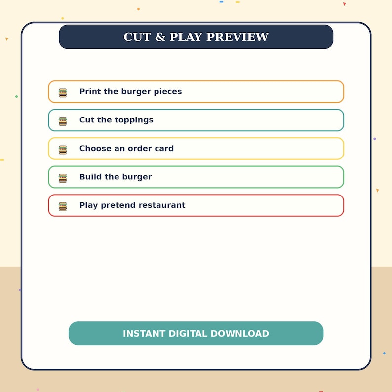 Printable Burger Play Food Set, Kids Build a Pretend Play Kit, Toddler ...