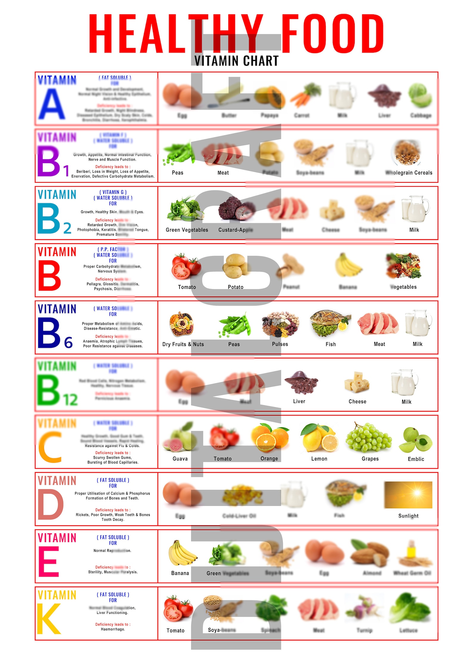 Vitamin Food Chart Poster – Printable Nutrition Guide, Protein Sources ...