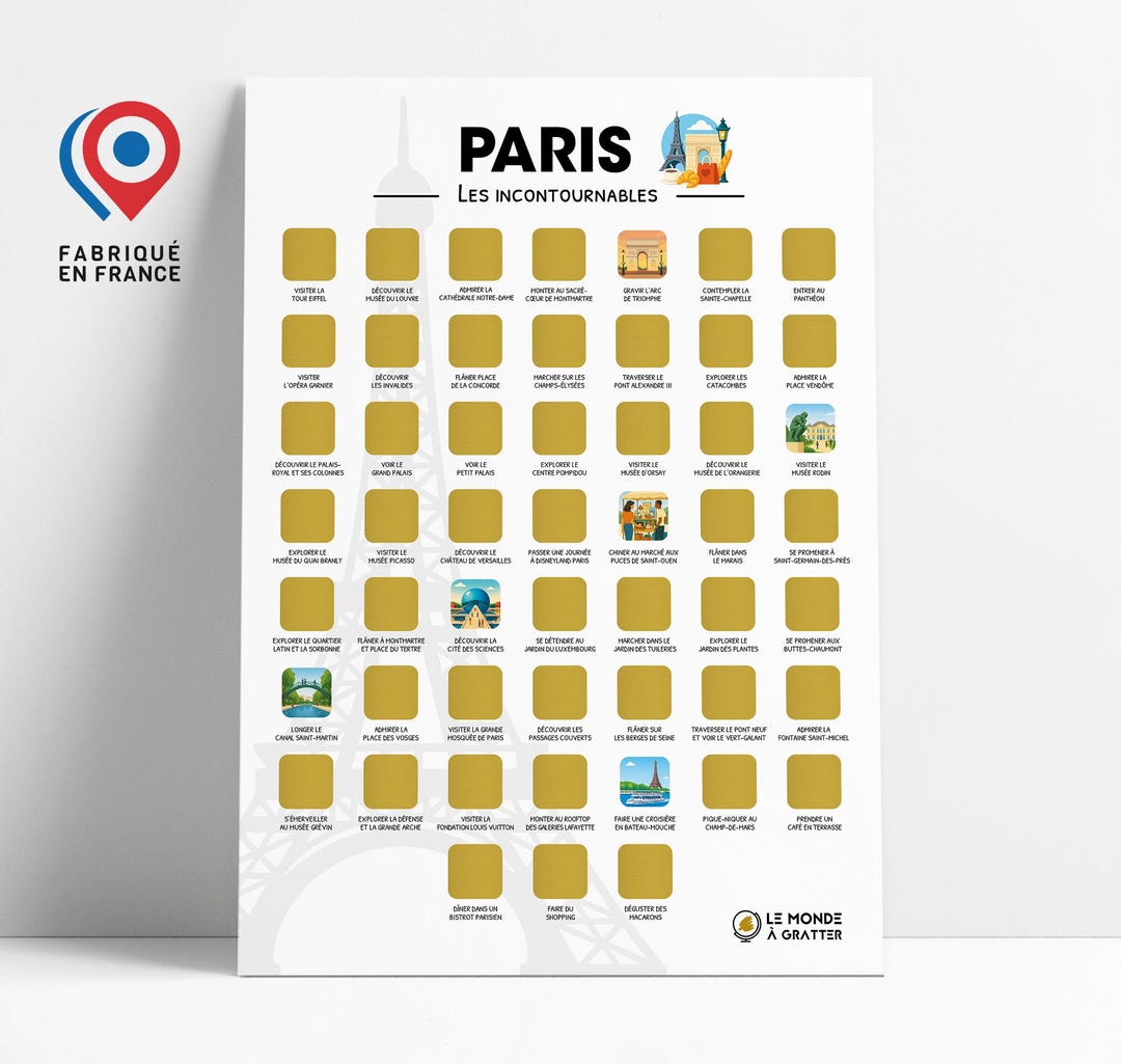 Paris Scratch-off Poster – 52 Must-sees | A3 Bucket List With Gold Ink ...