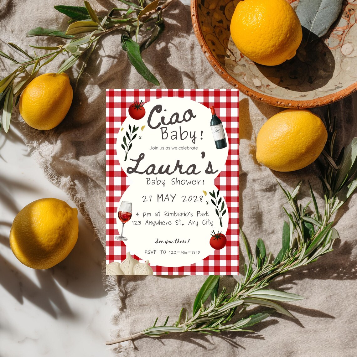 Ciao Baby Shower Invite, Italian Baby Shower Invitation, Digital ...
