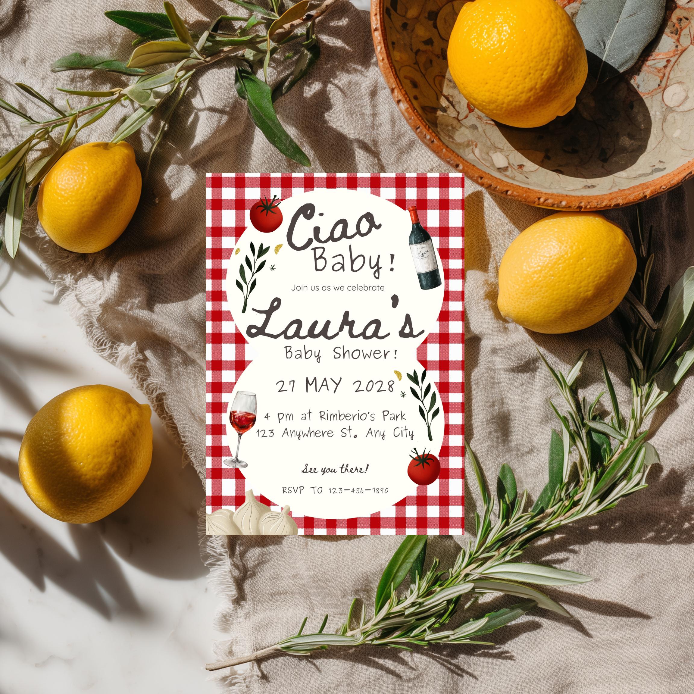 Ciao Baby Shower Invite, Italian Baby Shower Invitation, Digital ...