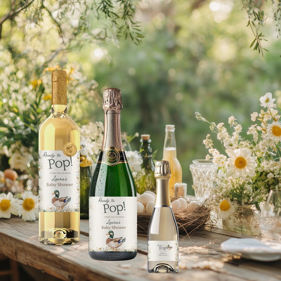 Mallard Duck Baby Shower Champagne Wine Labels, Farm Animal Shower ...