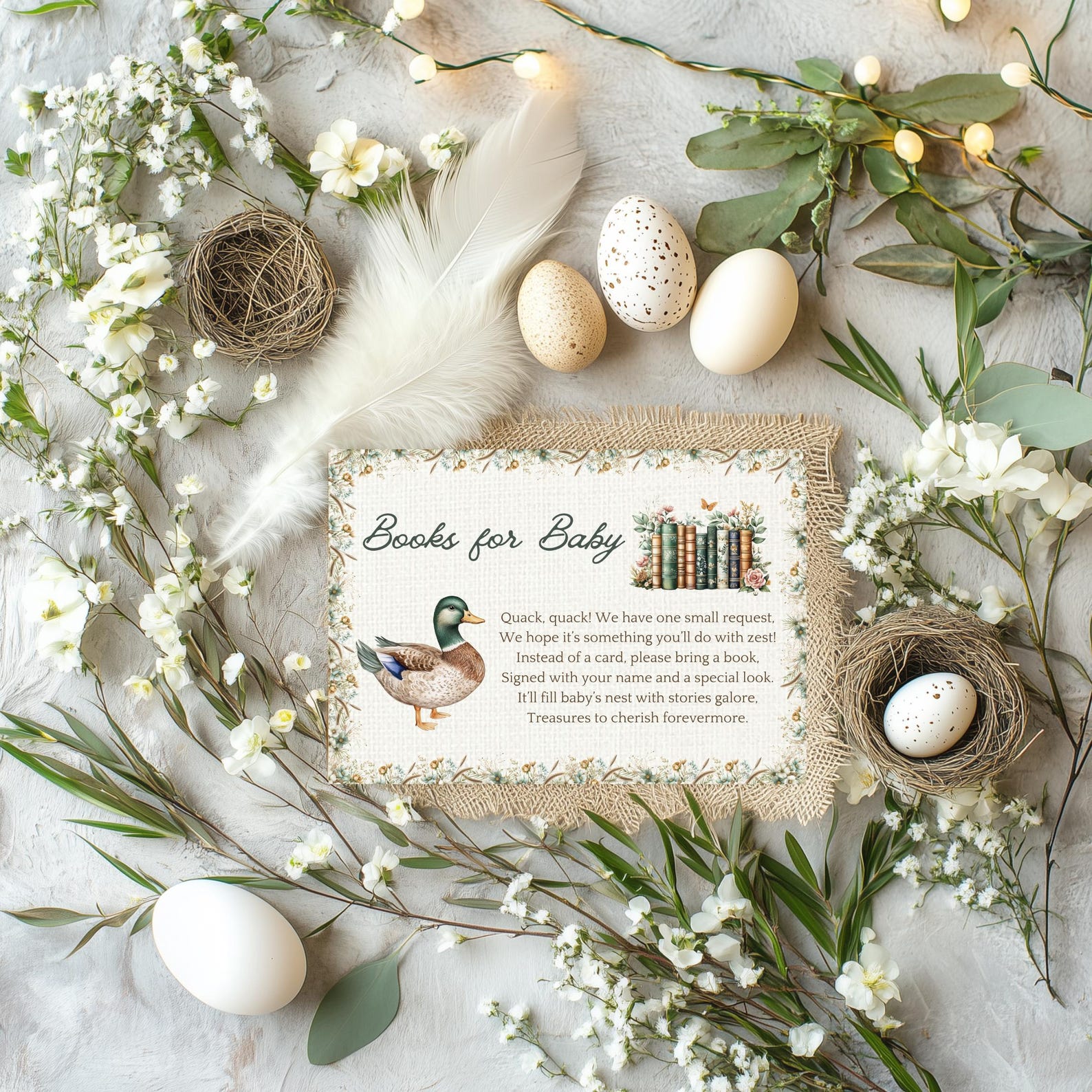 Mallard Duck Baby Shower Books for Baby Insert, Farm Animal Baby Shower ...
