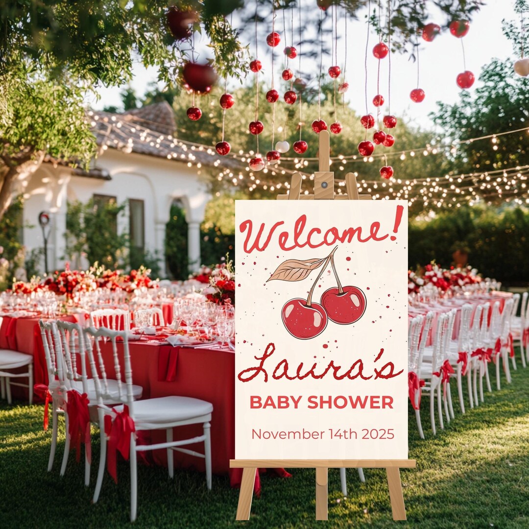 Cherry on Top Baby Shower Welcome Sign, Girl Baby Shower, Digital ...