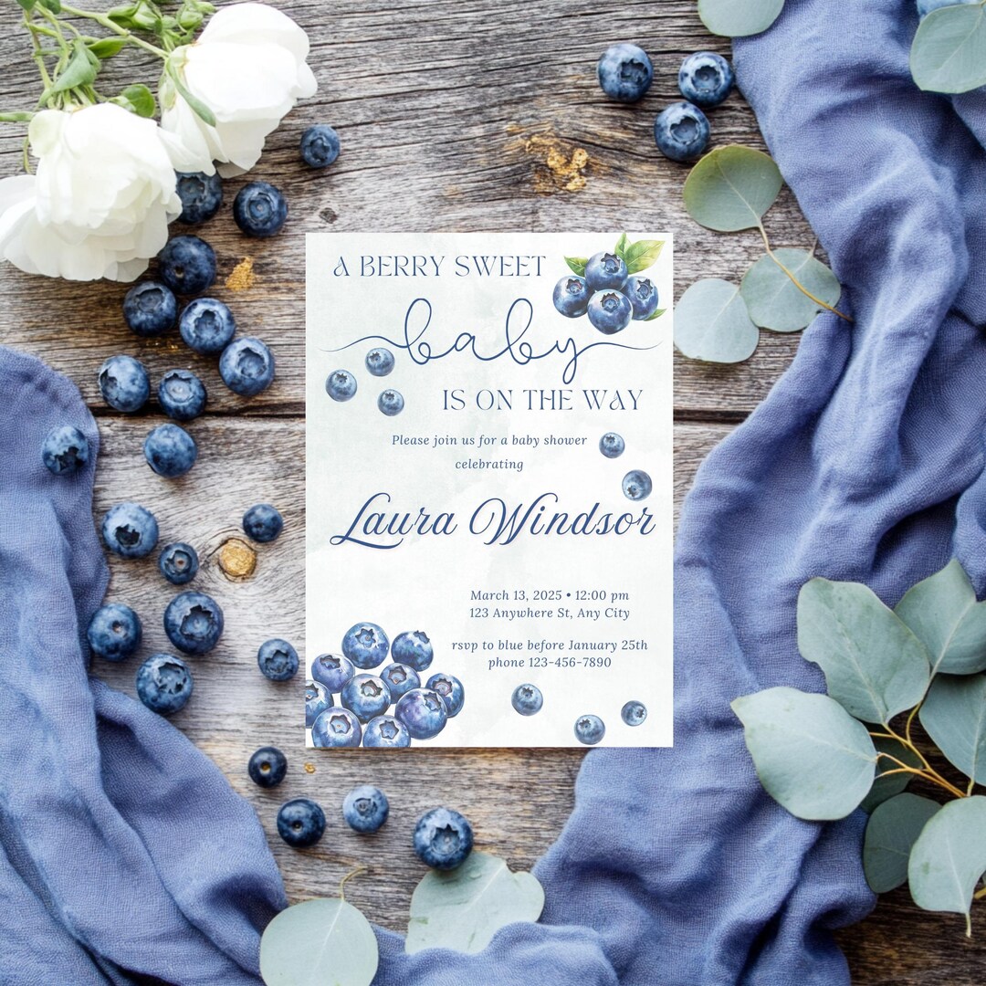 Blueberry Baby Shower Invite, Baby Shower Invitation, Digital Download ...