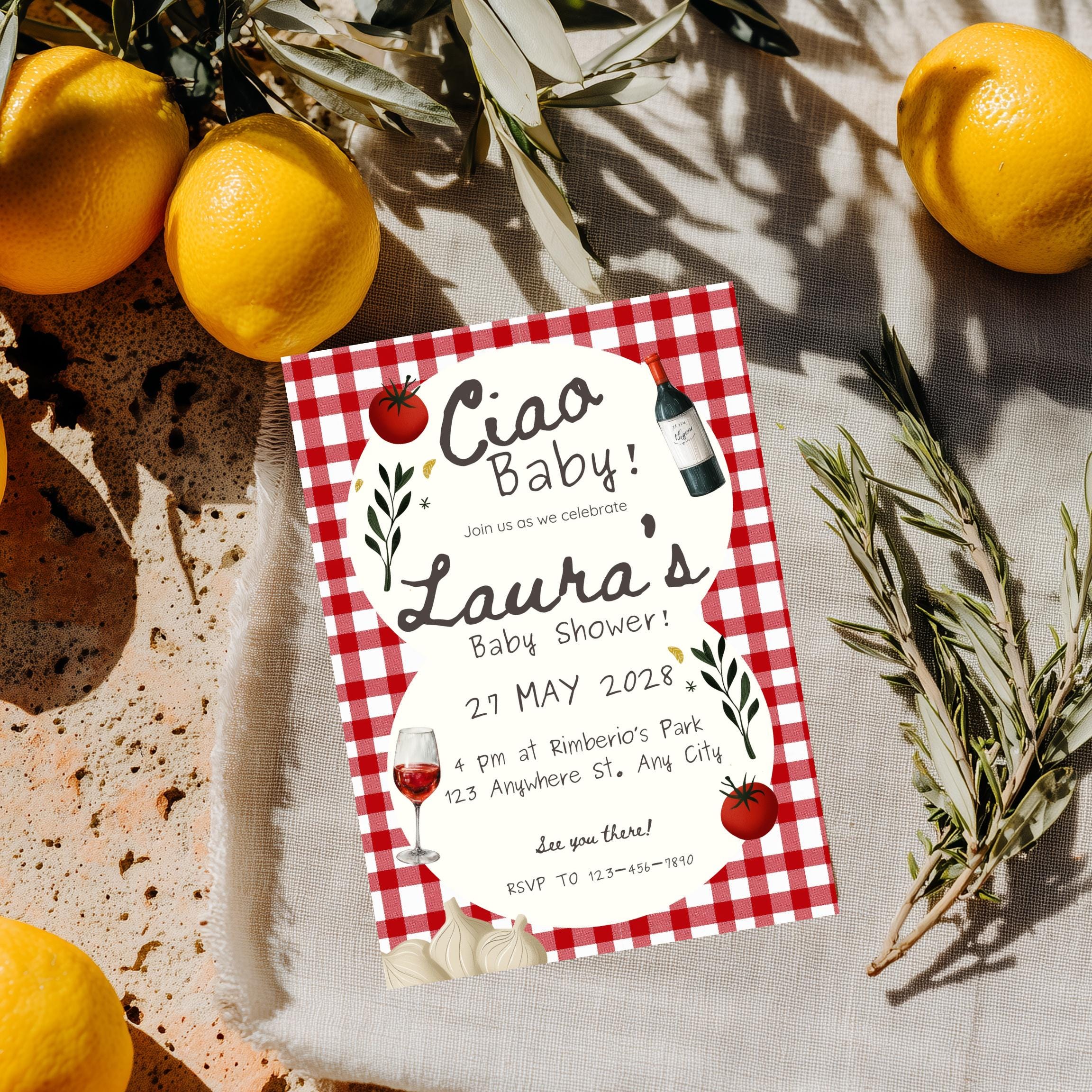 Ciao Baby Shower Invite, Italian Baby Shower Invitation, Digital ...