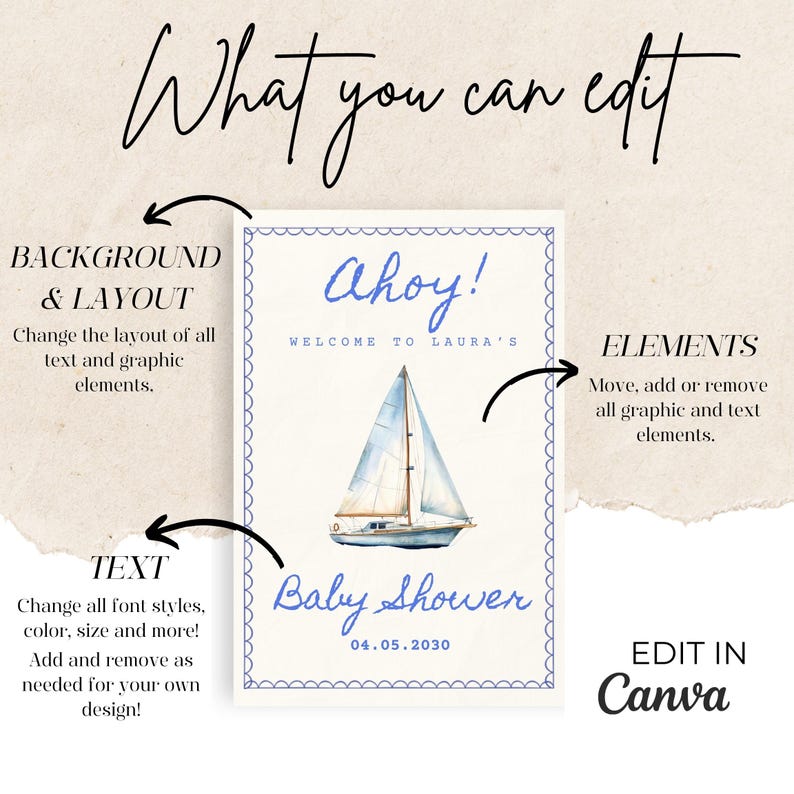 Ahoy It's A Boy Baby Shower Welcome Sign, Digital Download, Editable ...