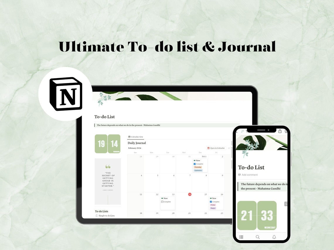 Notion Template Ultimate Notion To-do List and Journal Aesthetic Notion ...
