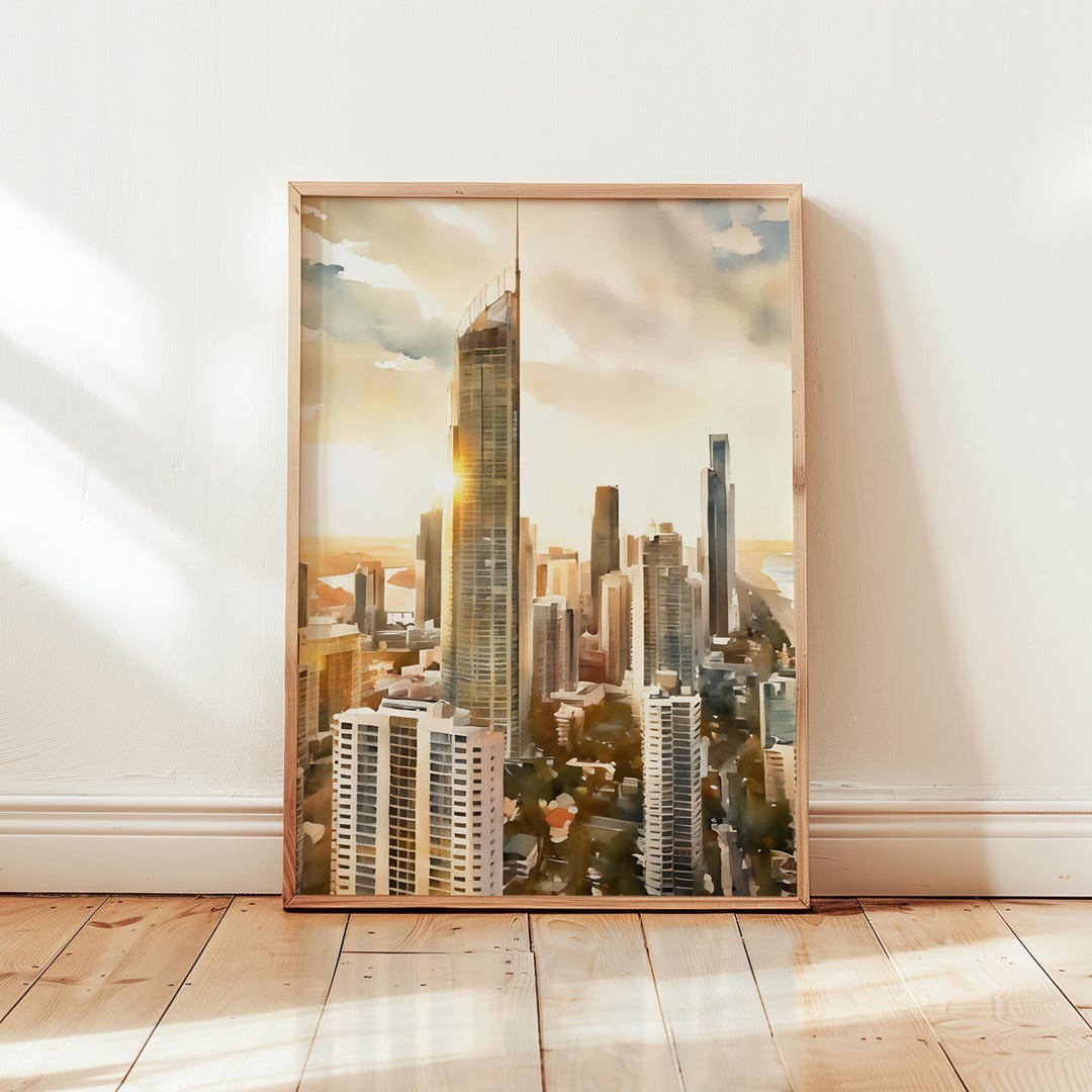 Gold Coast Watercolor Art, Gold Coast Wall Art, Gold Coast Painting ...