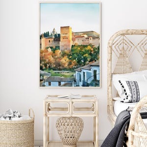 Alhambra Print, Watercolor Wall Art, Granada Artwork, Spanish Travel ...