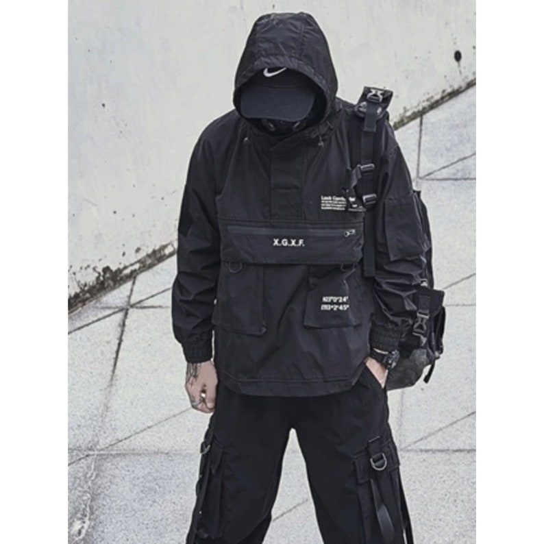 Men's Jacket Techwear High Street Streetwear Black Hoodie - Etsy