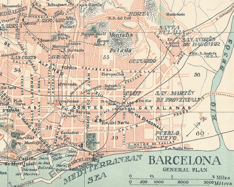 Barcelona Spain Vintage Map Set Vintage Neutral Aesthetic - Etsy