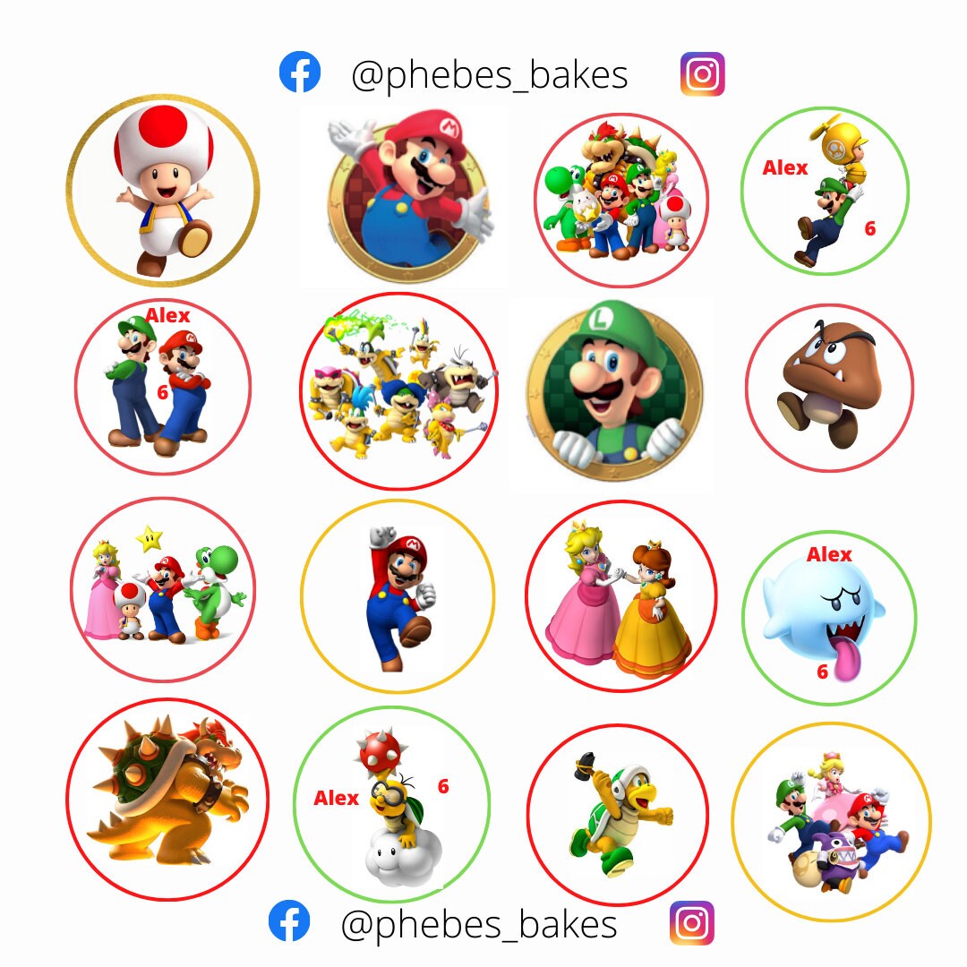 Super Mario Cupcake Toppers Personalised Edible Toppers - Etsy UK