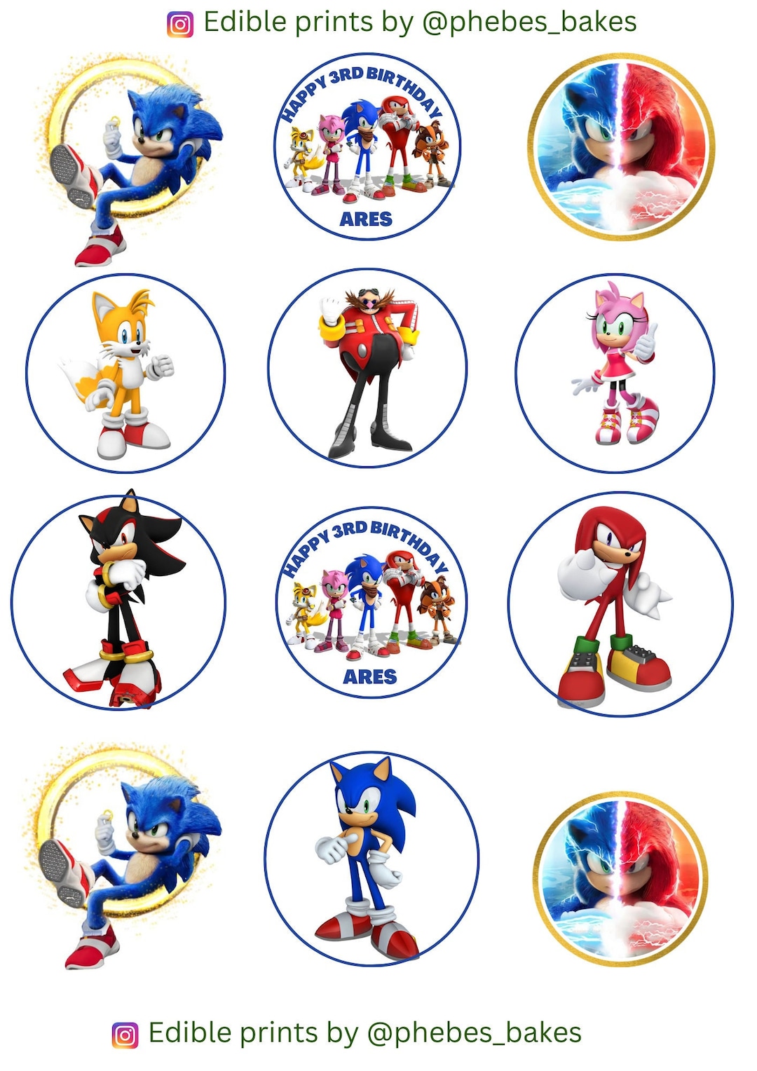 Sonic Hedgehog Toppers Sonic Cupcake Toppers Edible Toppers - Etsy