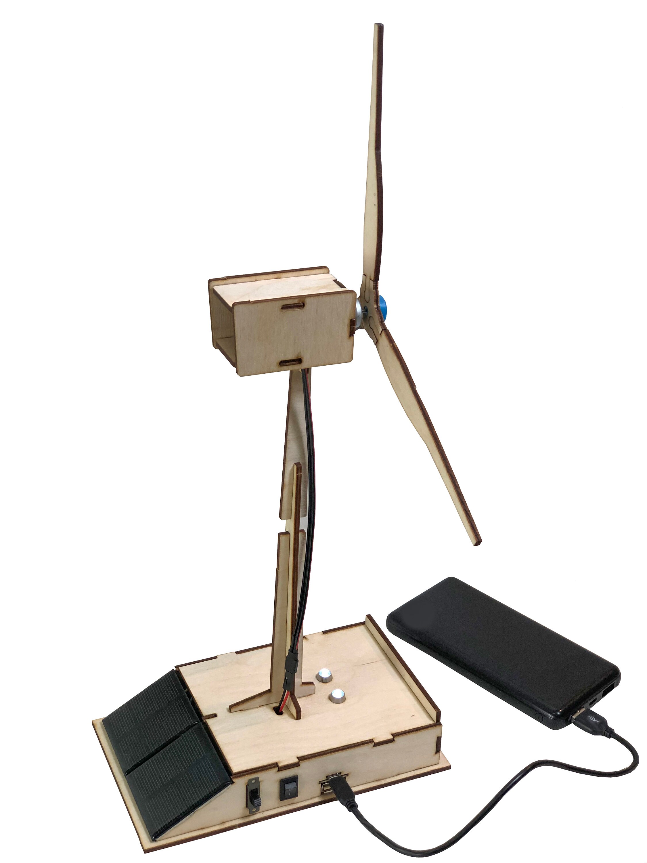 DIY Wooden Toys, 3D Solar WIND TURBINE Laser Cut, Li-ion Battery, Model ...