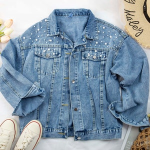 Custom Bridal Denim Jacket With Pearls Personalized Mrs. Jean - Etsy