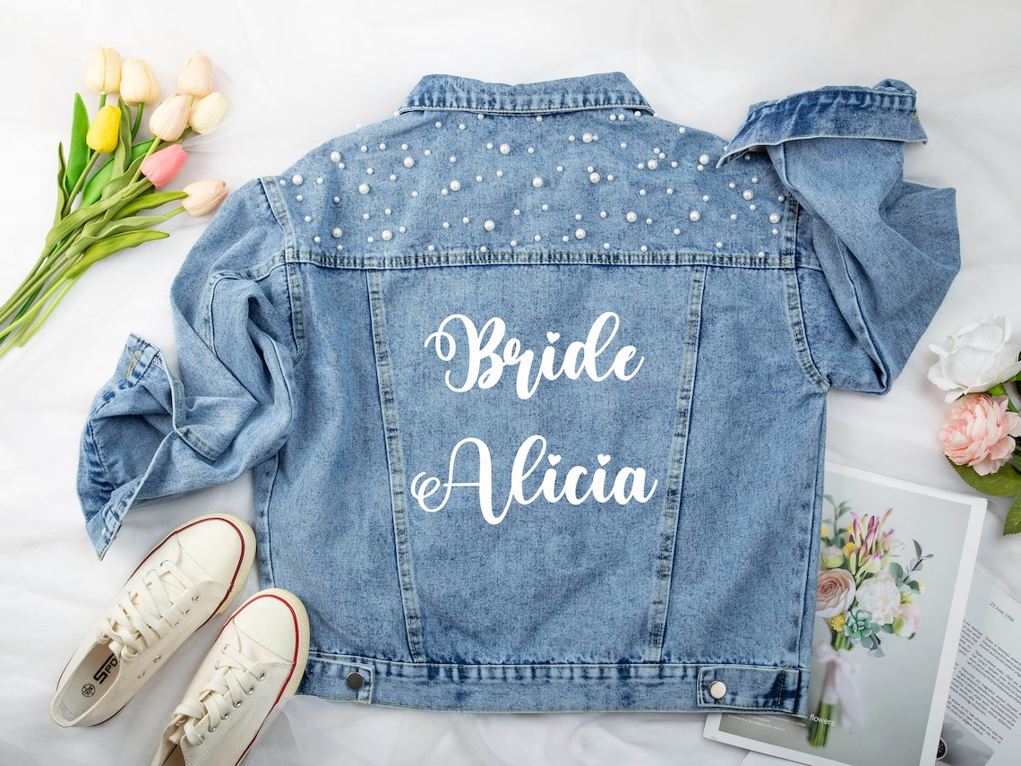Custom Bridal Denim Jacket With Pearls Personalized Mrs. Jean - Etsy