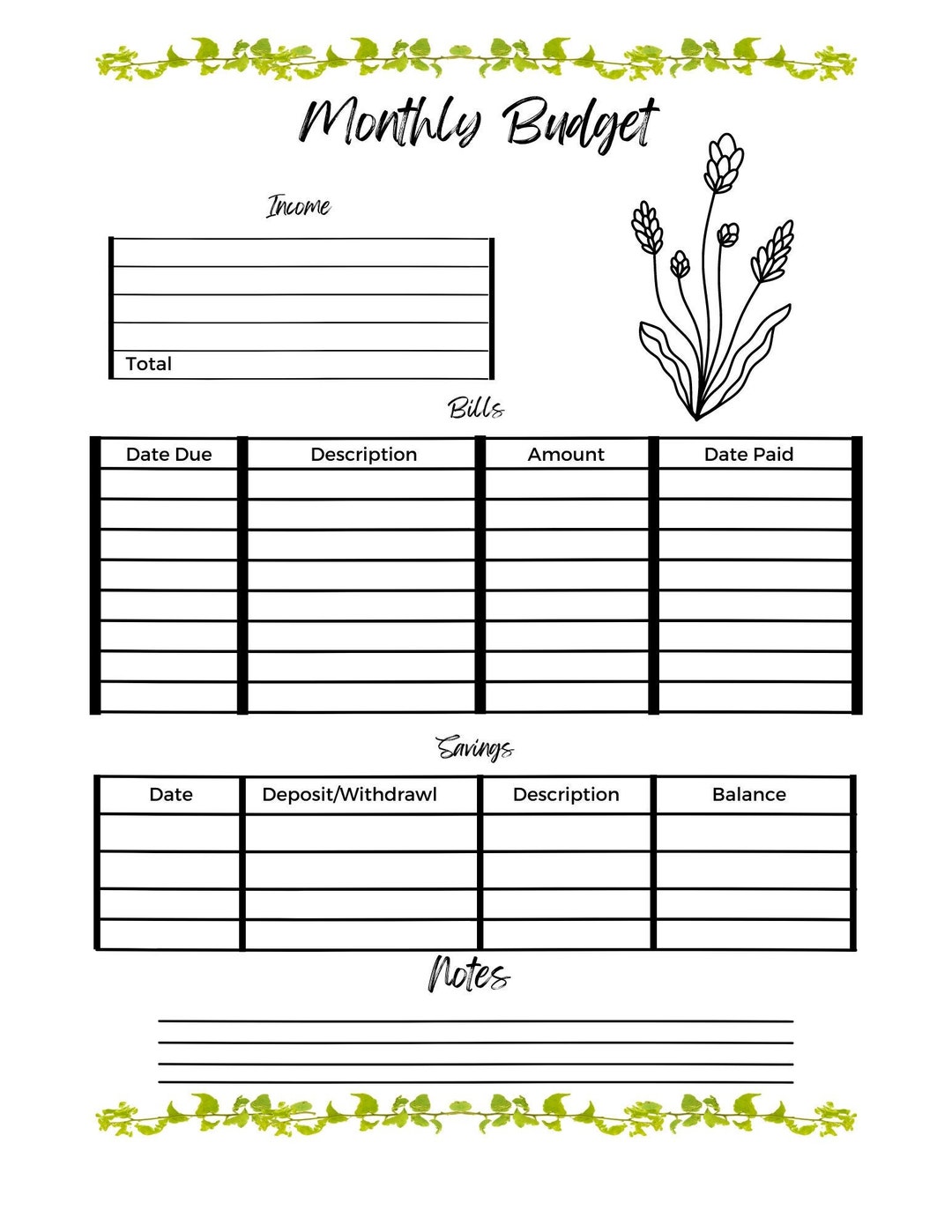 Monthly Budget Digital Download - Etsy