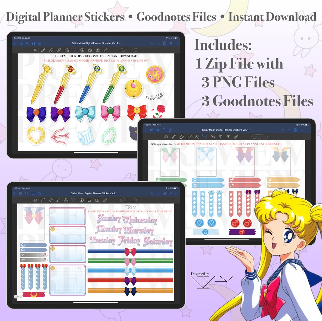 Anime Digital Stickers, Cute Kawaii Digital Planner Stickers, Digital ...
