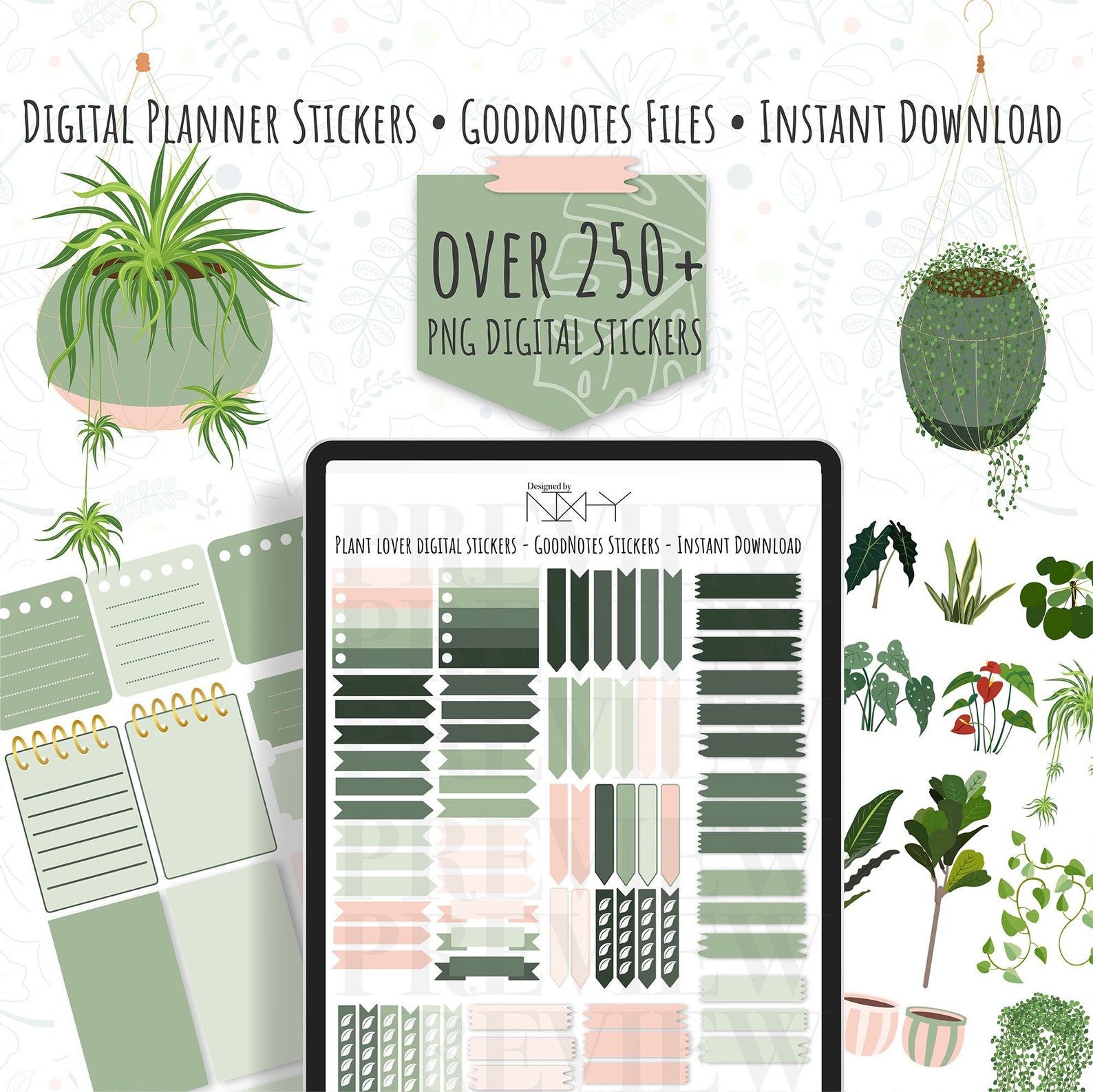 Plant Lover Sticker Set, Plant Lady Digital Journal Stickers, Nature ...