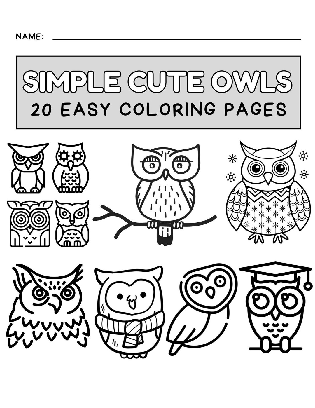 Cute Owl Coloring Book - 20 Printable Coloring Pages. Children's Owl ...